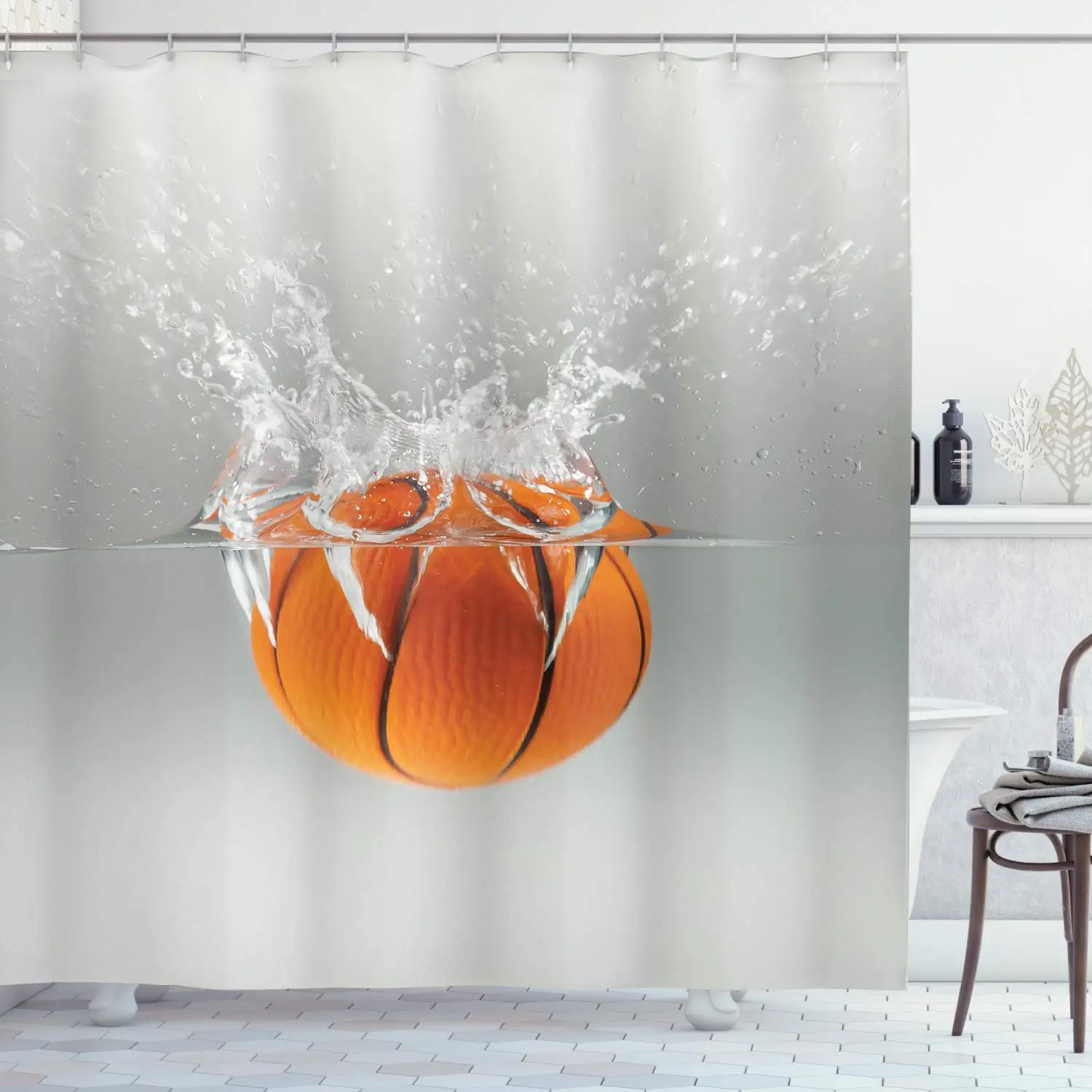 Basketball Shower Curtain Basketball Ball on Fire and Water Flame ...