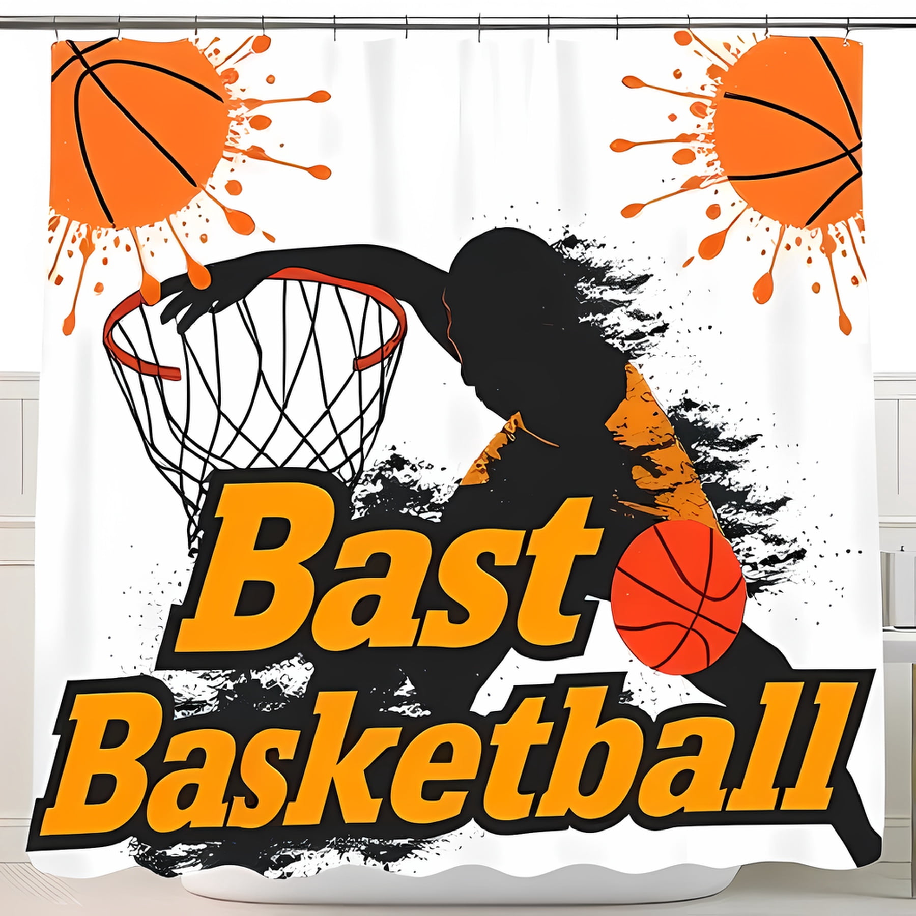 Basketball Shower Curtain - Bold Black & Orange Accents for Sports ...