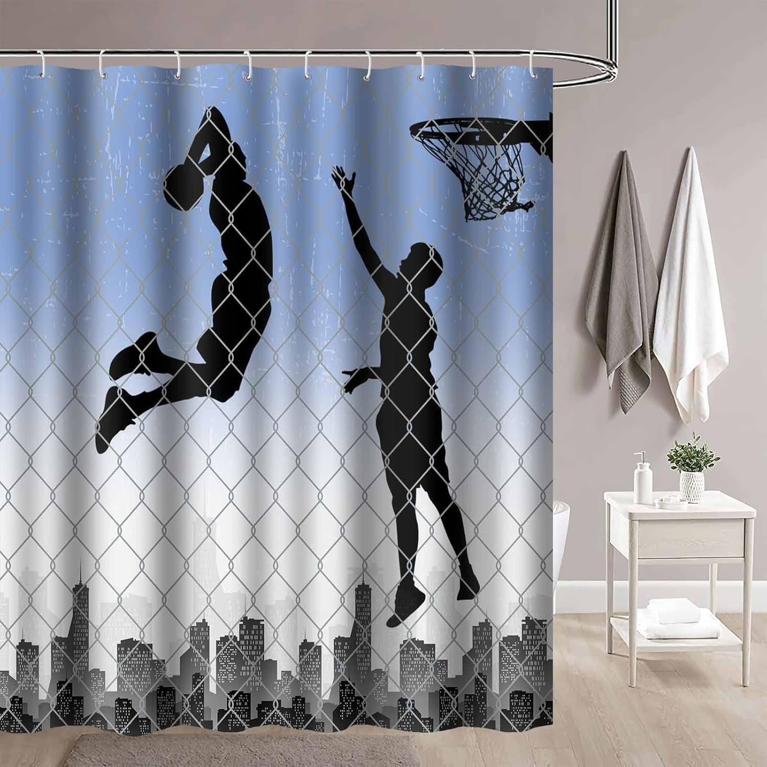 Basketball Shower Curtain, Boys Playing Basketball in The City Street ...
