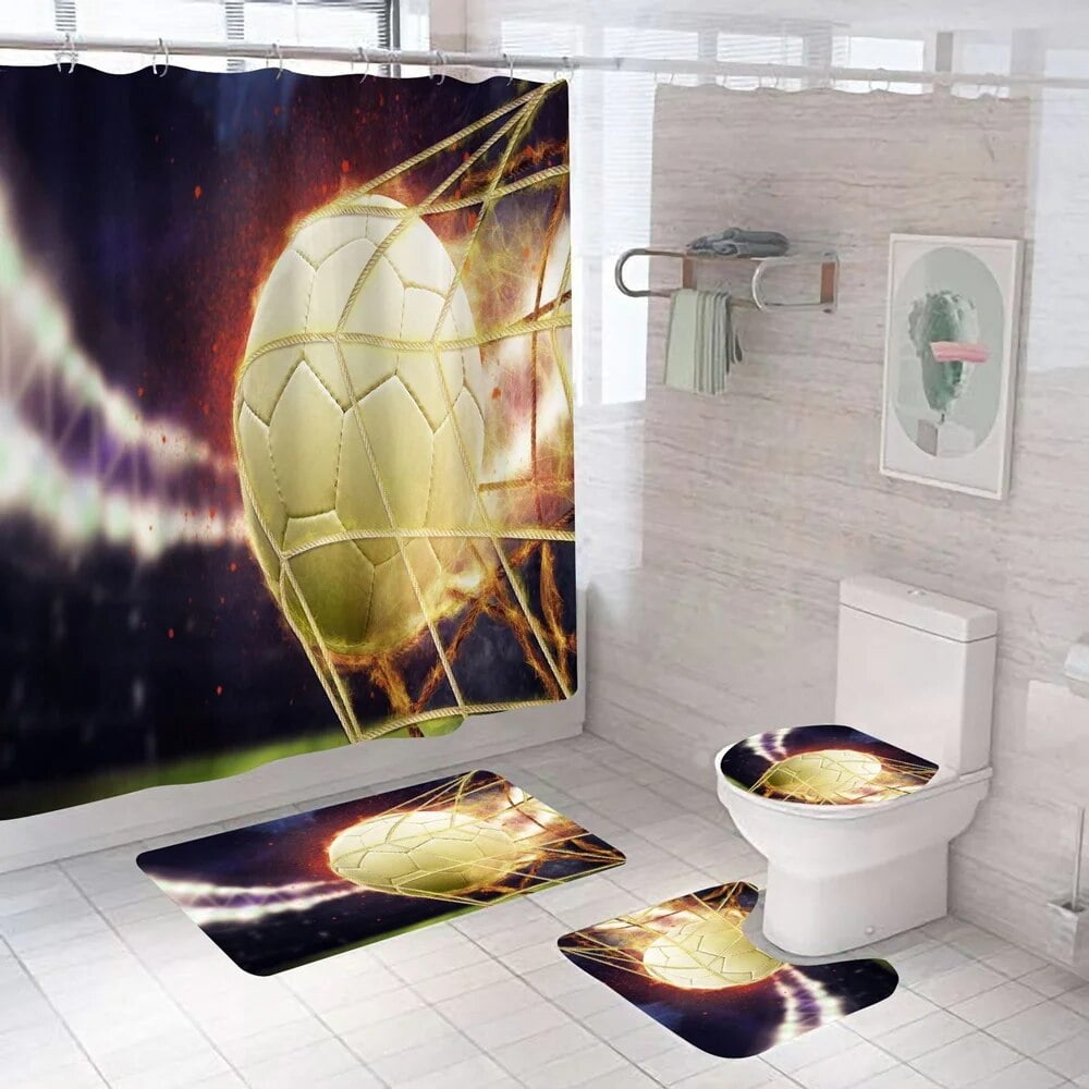 Basketball Shower Curtain Sets Boys Sports Football On Fire Bathroom ...