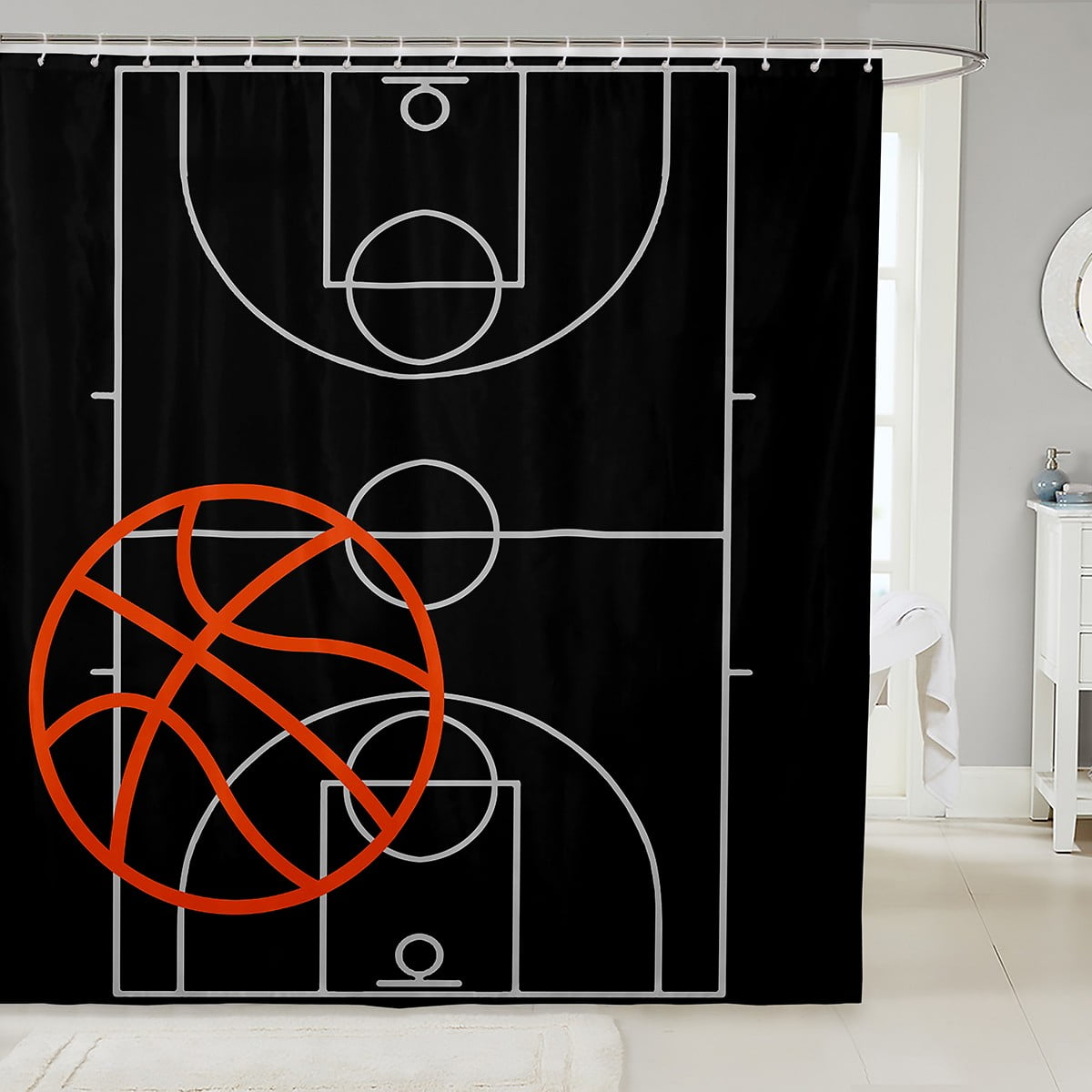 Basketball Shower Curtain Sports Bath Curtain Teen Basketball Field ...