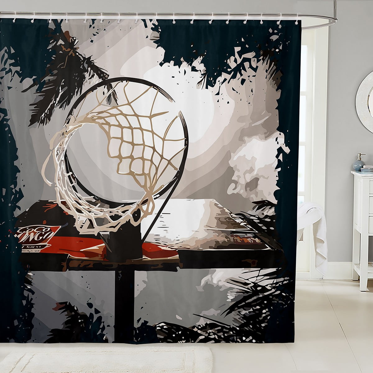 Basketball Shower Curtain Sports Theme Shower Curtain, Watercolor Ball ...