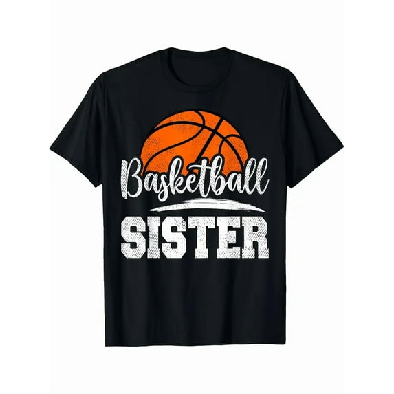 Basketball Sister Game Day Family T-Shirt - Black with White Basketball ...