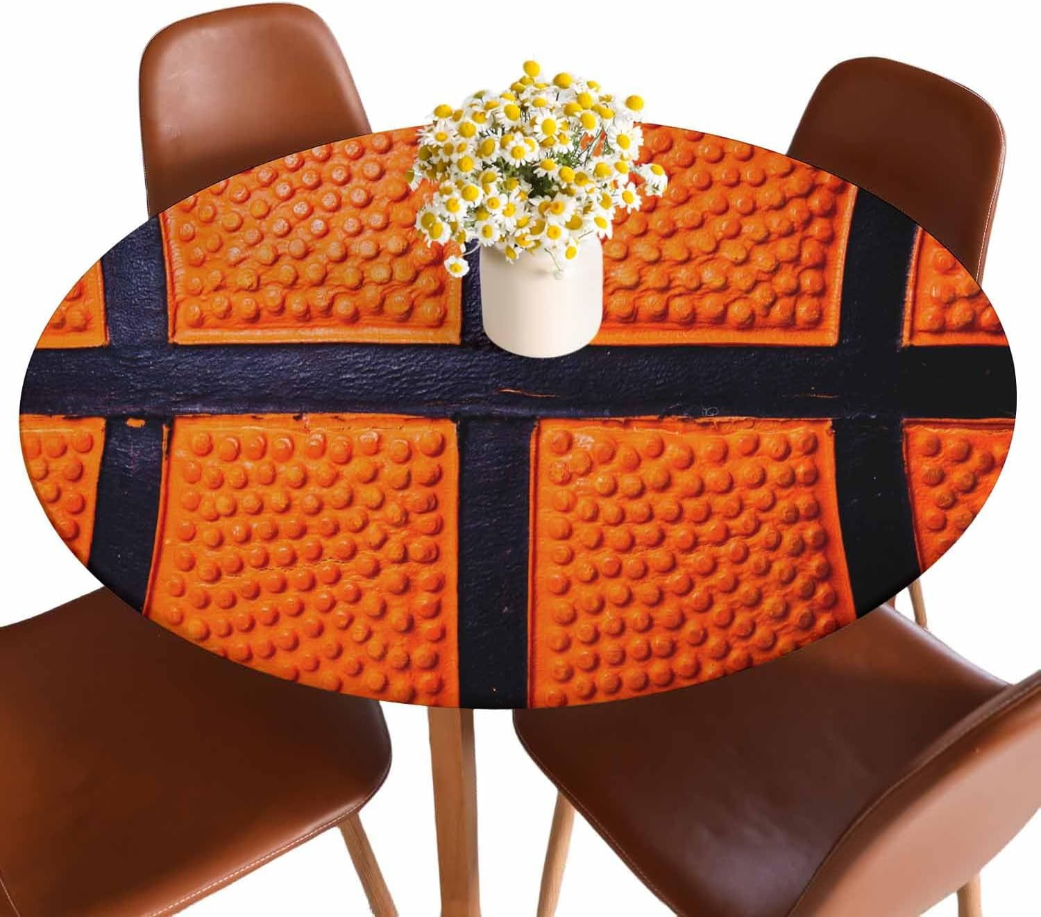 Basketball Skin Tablecloth Round Orange Grainy Sports Balls Waterproof ...