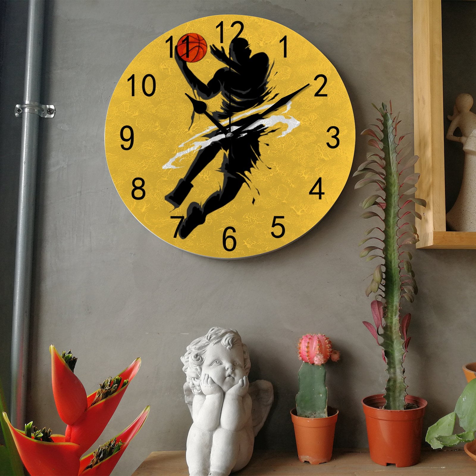 Basketball Slam Dunk Flame Wall Clocks Battery Operated, 10 Inch Silent ...