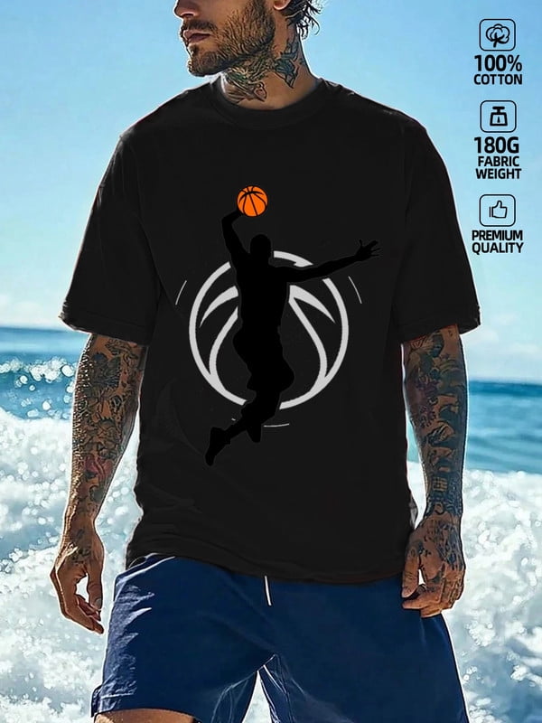 Basketball Slam Dunk men's Exercise 180G 100% Cotton black gym Running ...