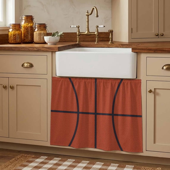 Basketball Small Cabinet Curtains 10"W x 11"L, Orange Abstract Black ...