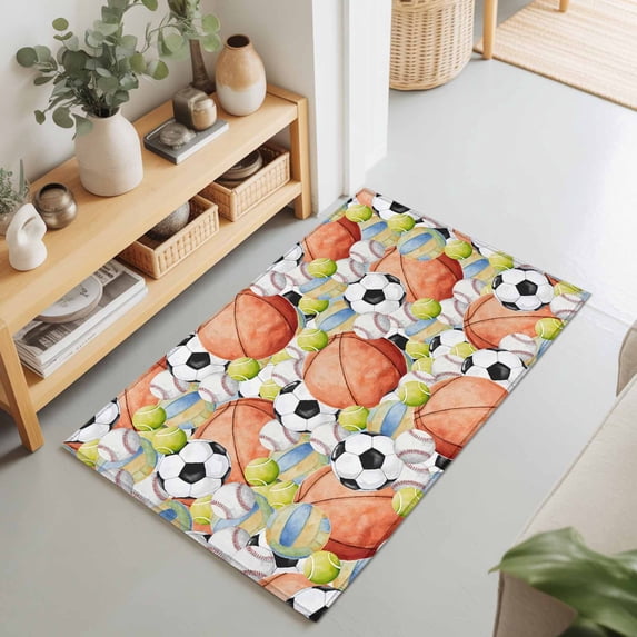 Basketball Soccer Baseball Rectangle Rug 2'x3' Multi Sport Balls ...