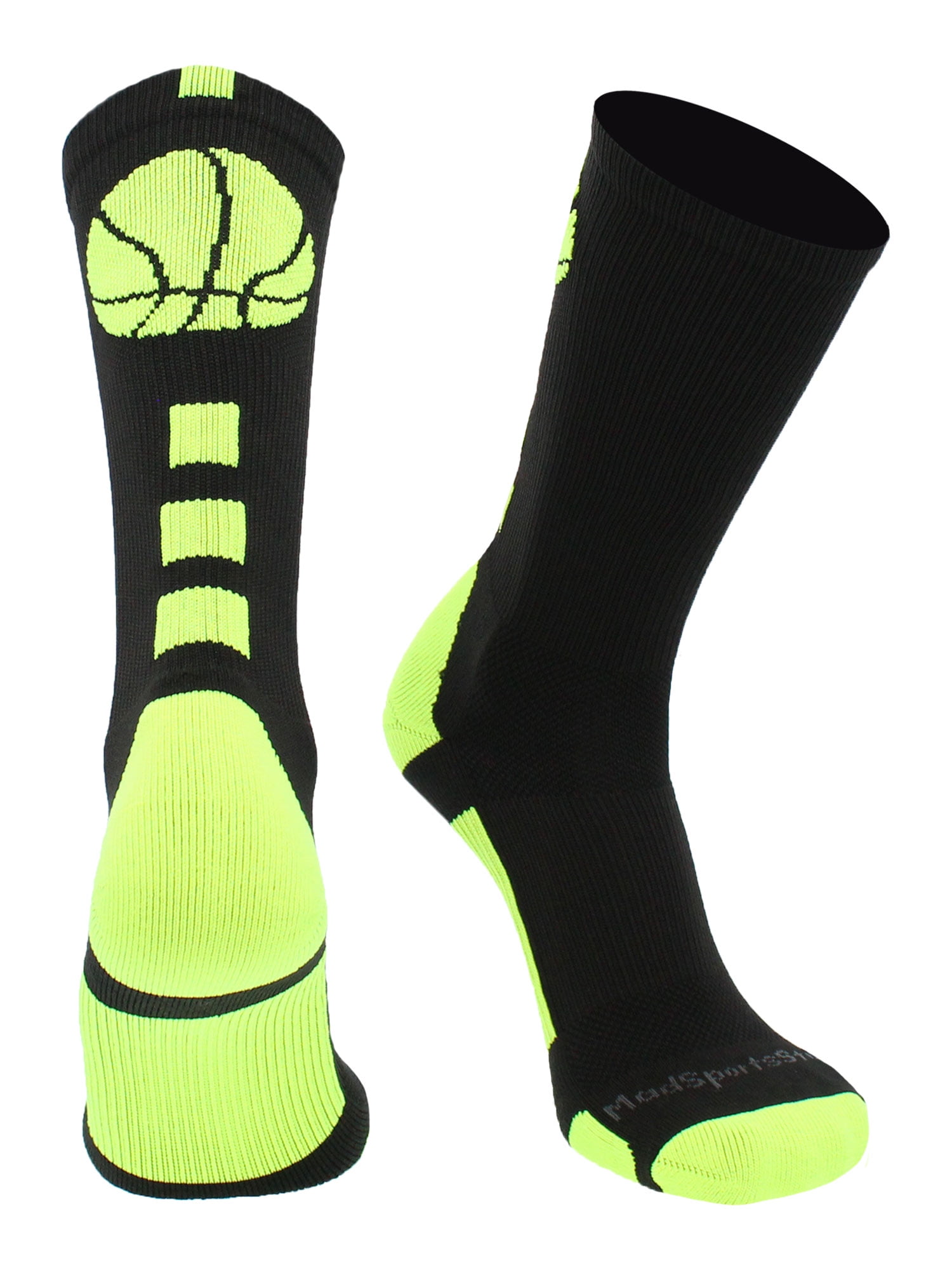 Basketball Socks with Basketball Logo Crew Socks (Black/Electric Green ...