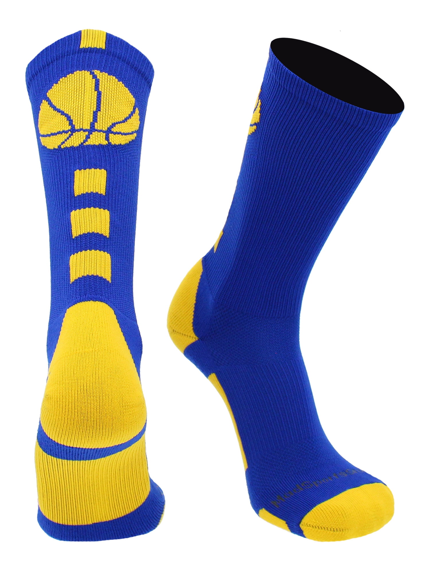 Basketball Socks with Basketball Logo Crew Socks (Royal/Gold, Small ...