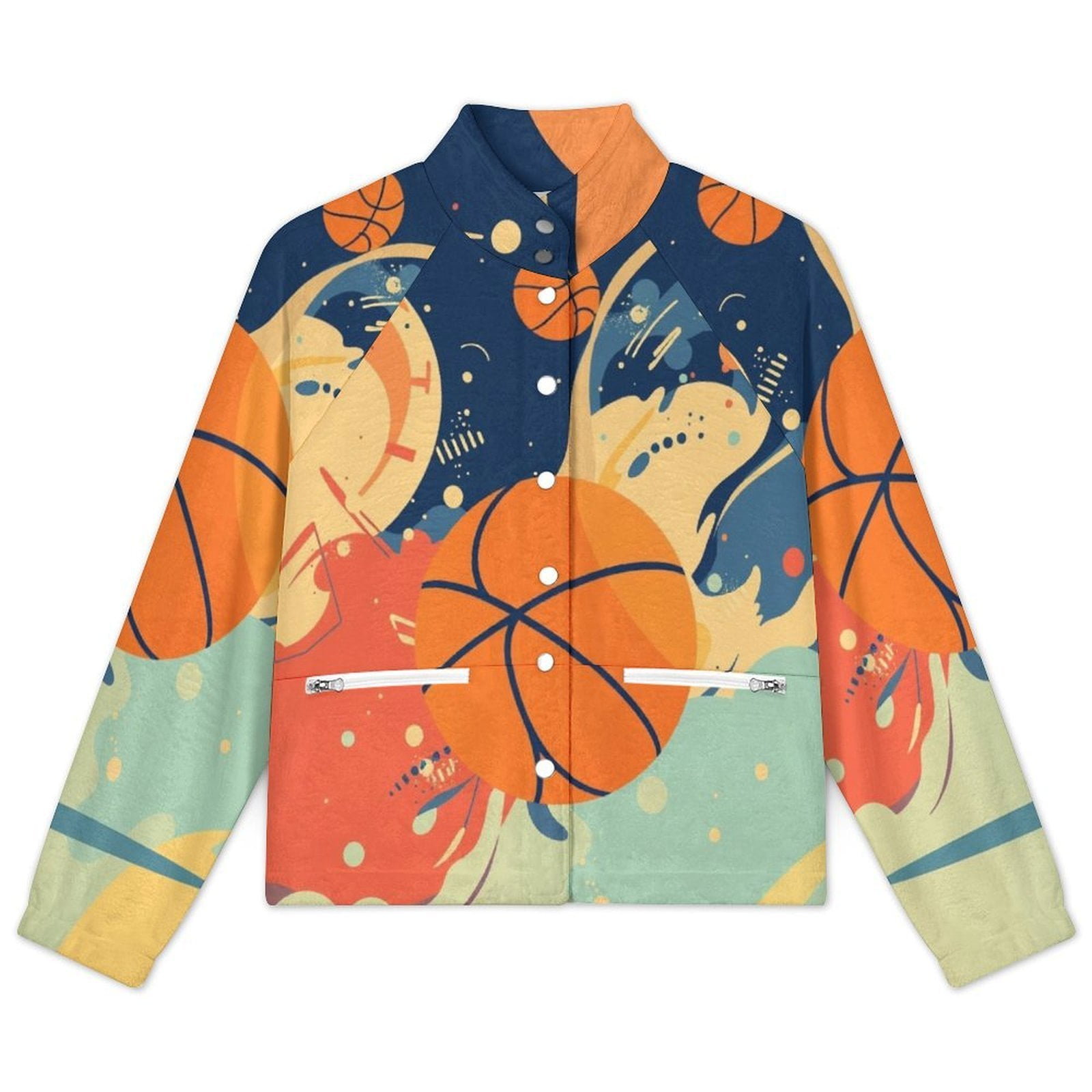 Basketball Splash Abstract Art Design Warm Women's Plush Jacket Stand ...