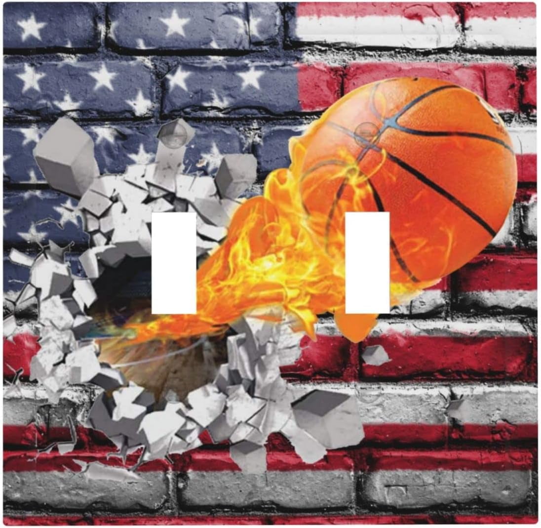 Basketball Sport American Flag 2 Gang Double Toggle Light Switch Cover ...