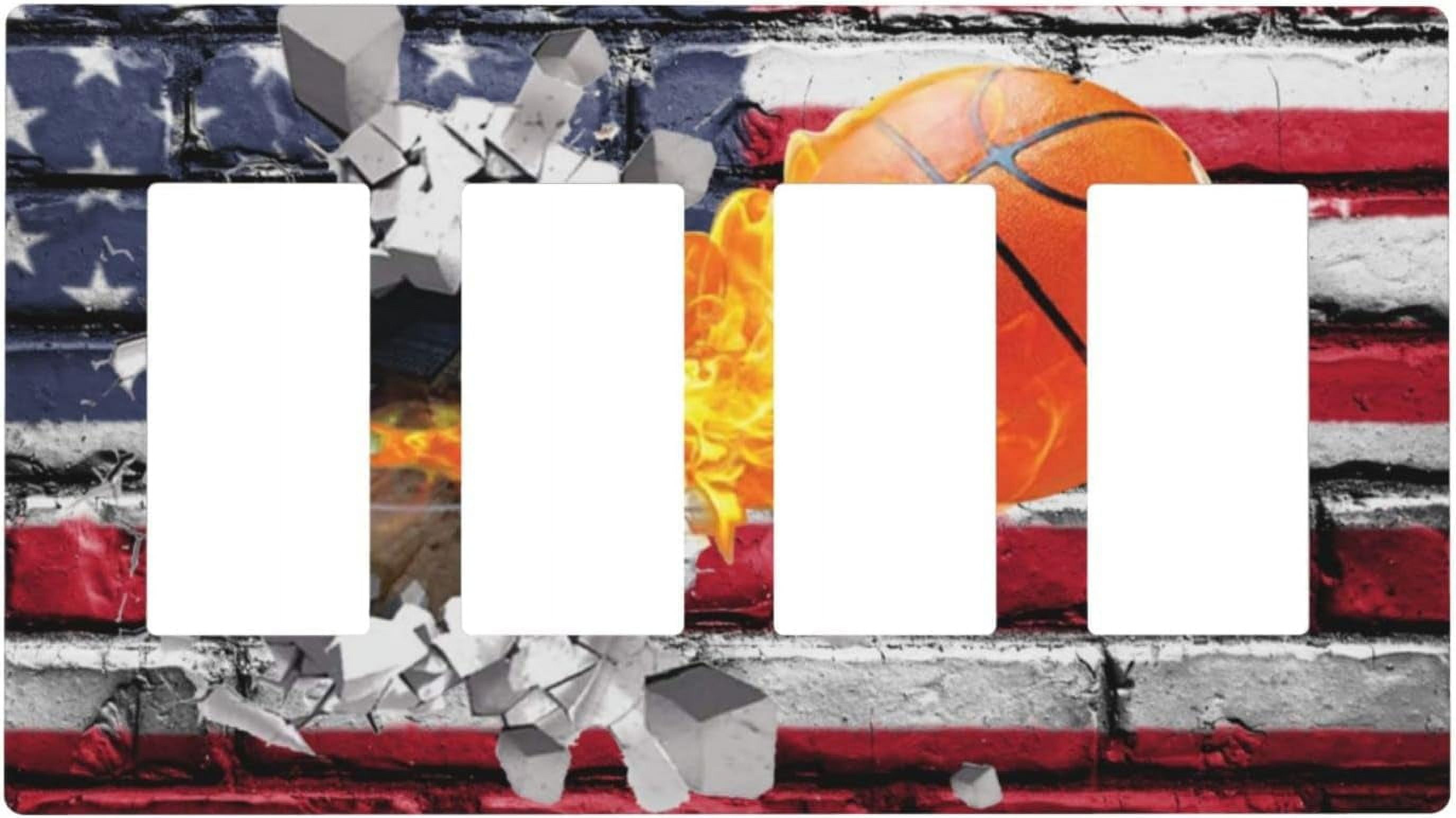 Basketball Sport American Flag 4 Gang Quad Rocker Light Switch Cover ...