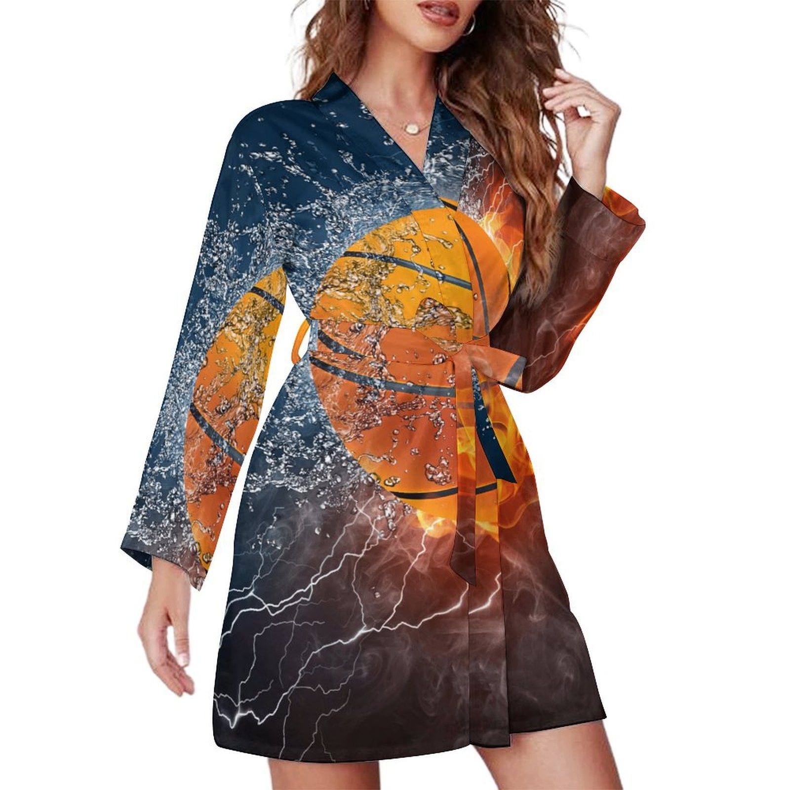 Basketball Sport Ball Night Robe Long Sleeve V Neck Robe With Belt ...
