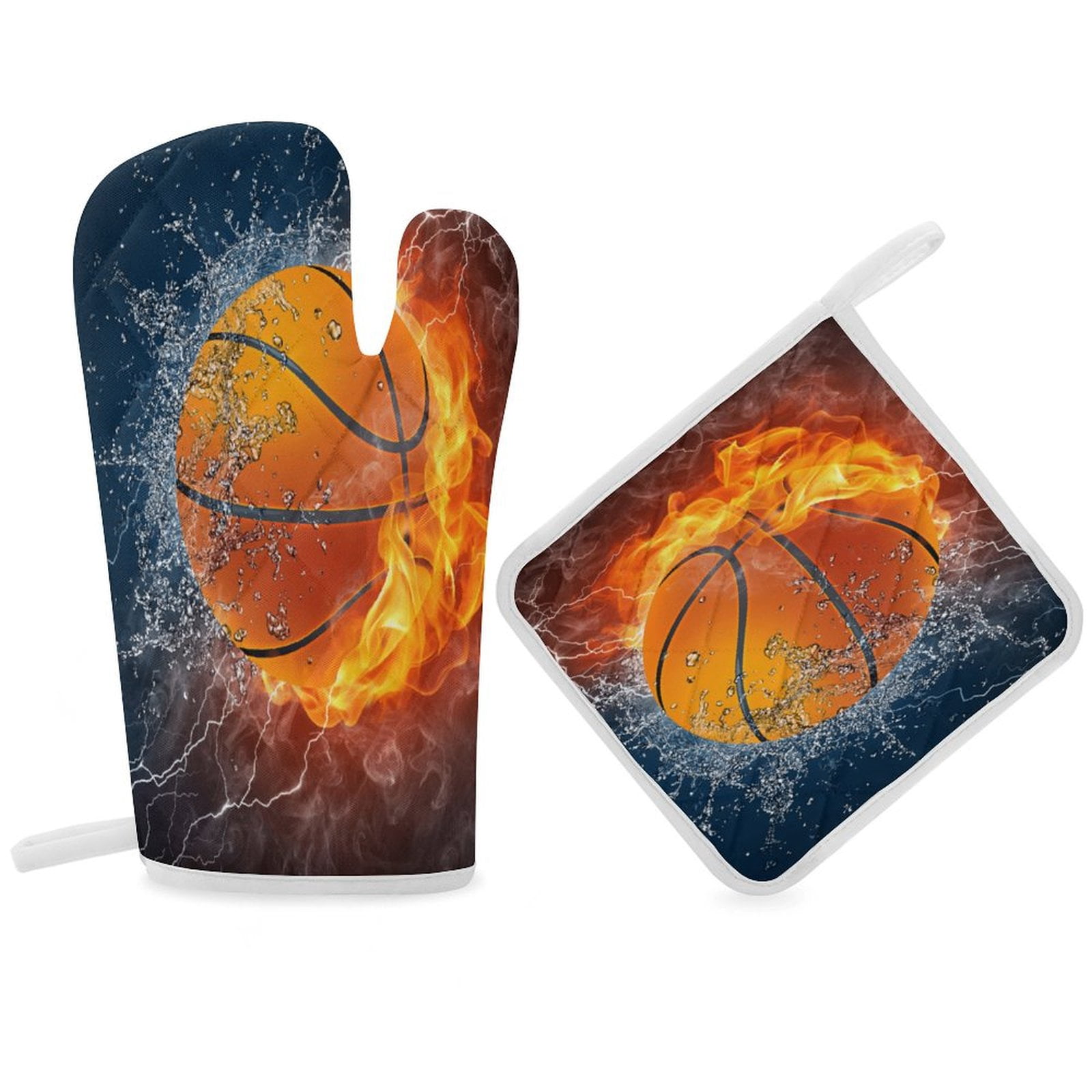 Basketball Sport Ball Oven Gloves And Pots Stand Set Oven Gloves And ...
