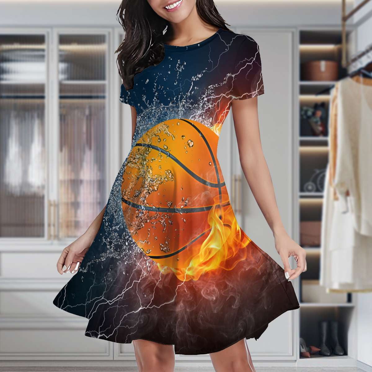 Basketball Sport Ball Women's Classic Swing Skater Dress Casual Work ...