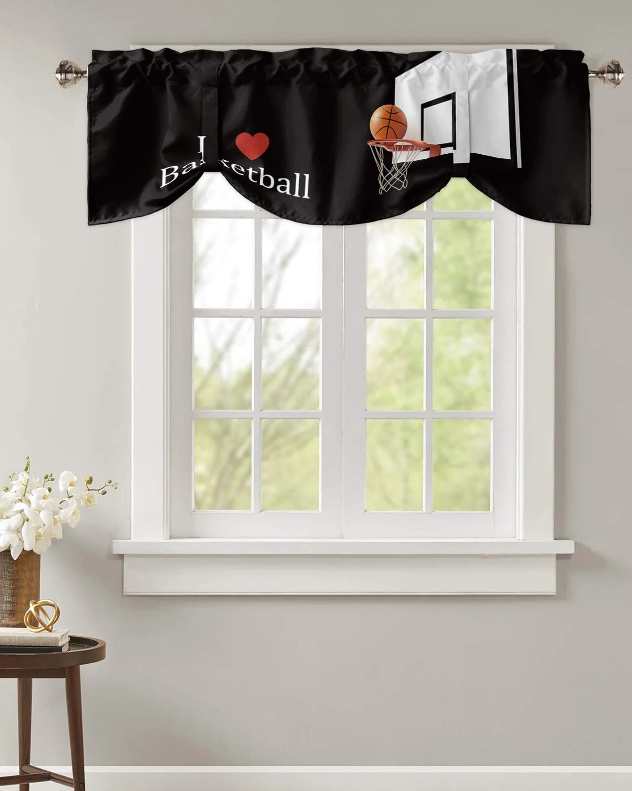 Basketball Sport Black Window Valance Curtain Kitchen Cafe Short ...