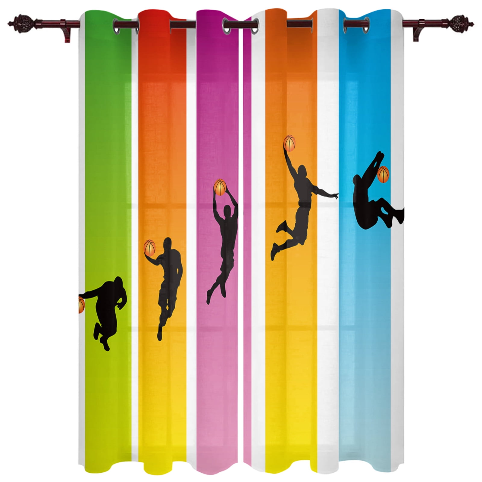 Basketball Sport Shooting Grey Window Curtains Living Room Fabric ...