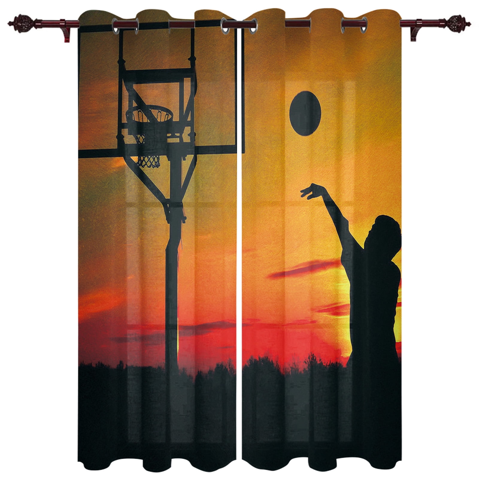 Basketball Sport Shooting Grey Window Curtains Living Room Fabric ...