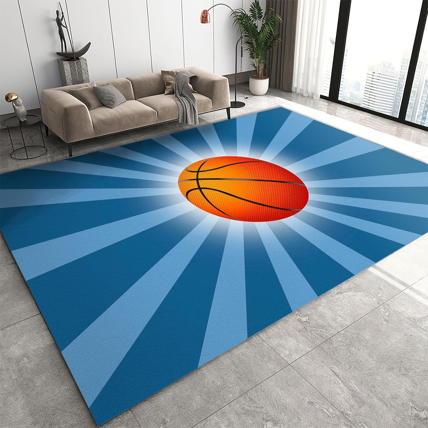 Basketball Sports Area Rugs Modern Blue Gradient Geometric Stripes ...