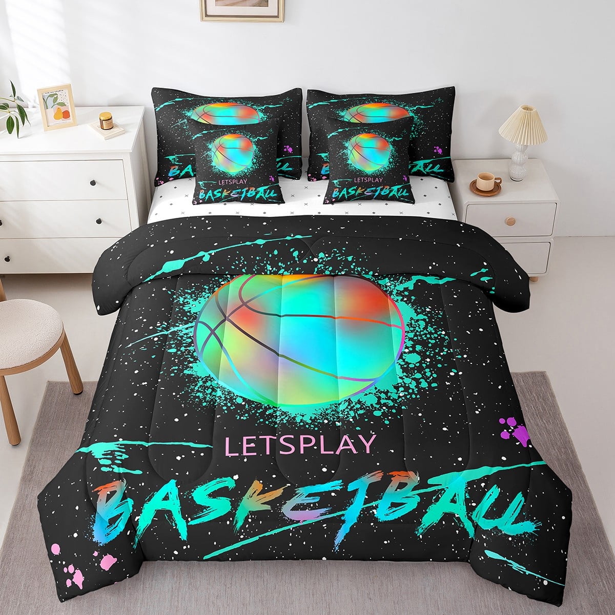 Basketball Sports Bed In A Bag 7-Piece Basketball Print Full Size ...