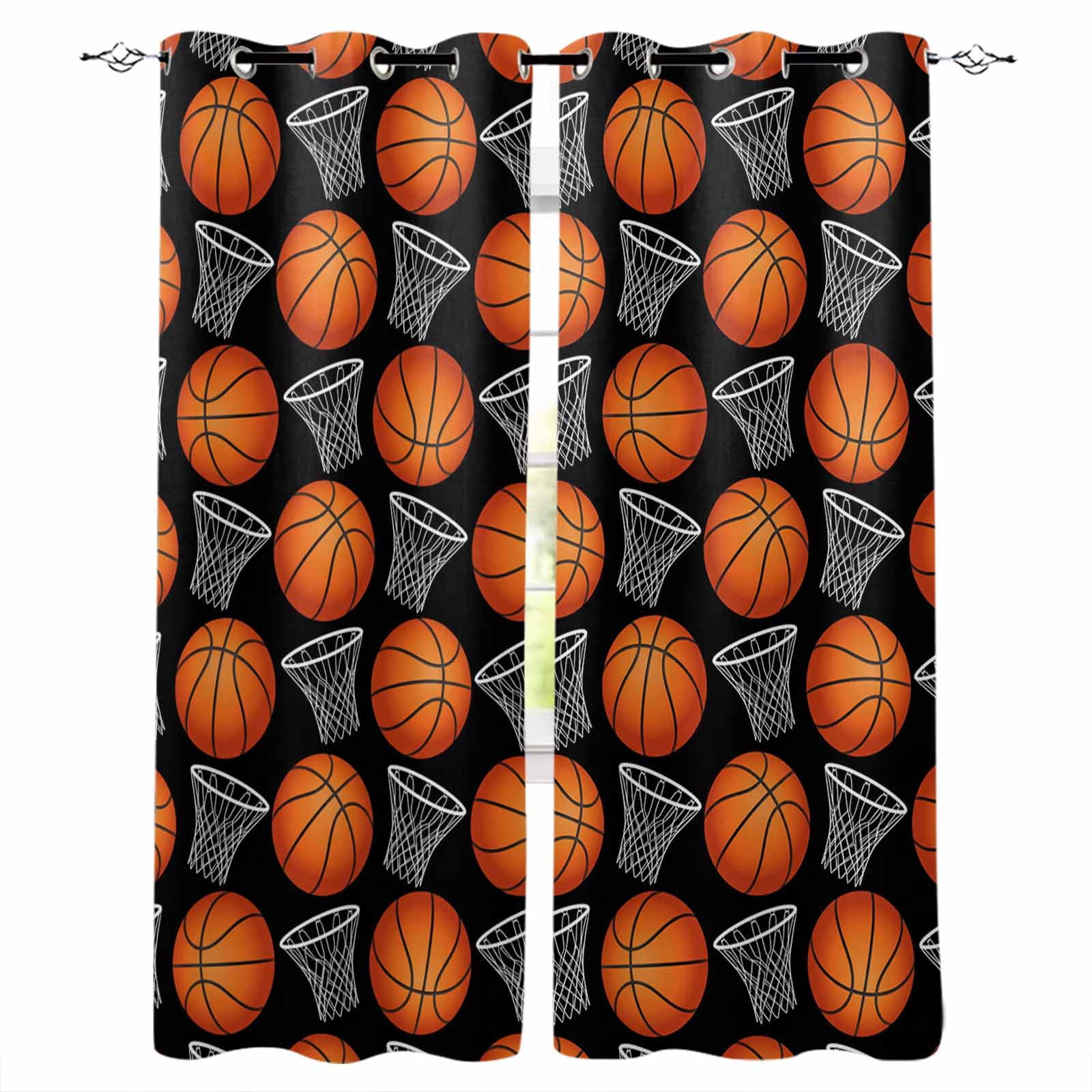 Basketball Sports Blackout Curtains 84 Inch Length Orange Basketball ...