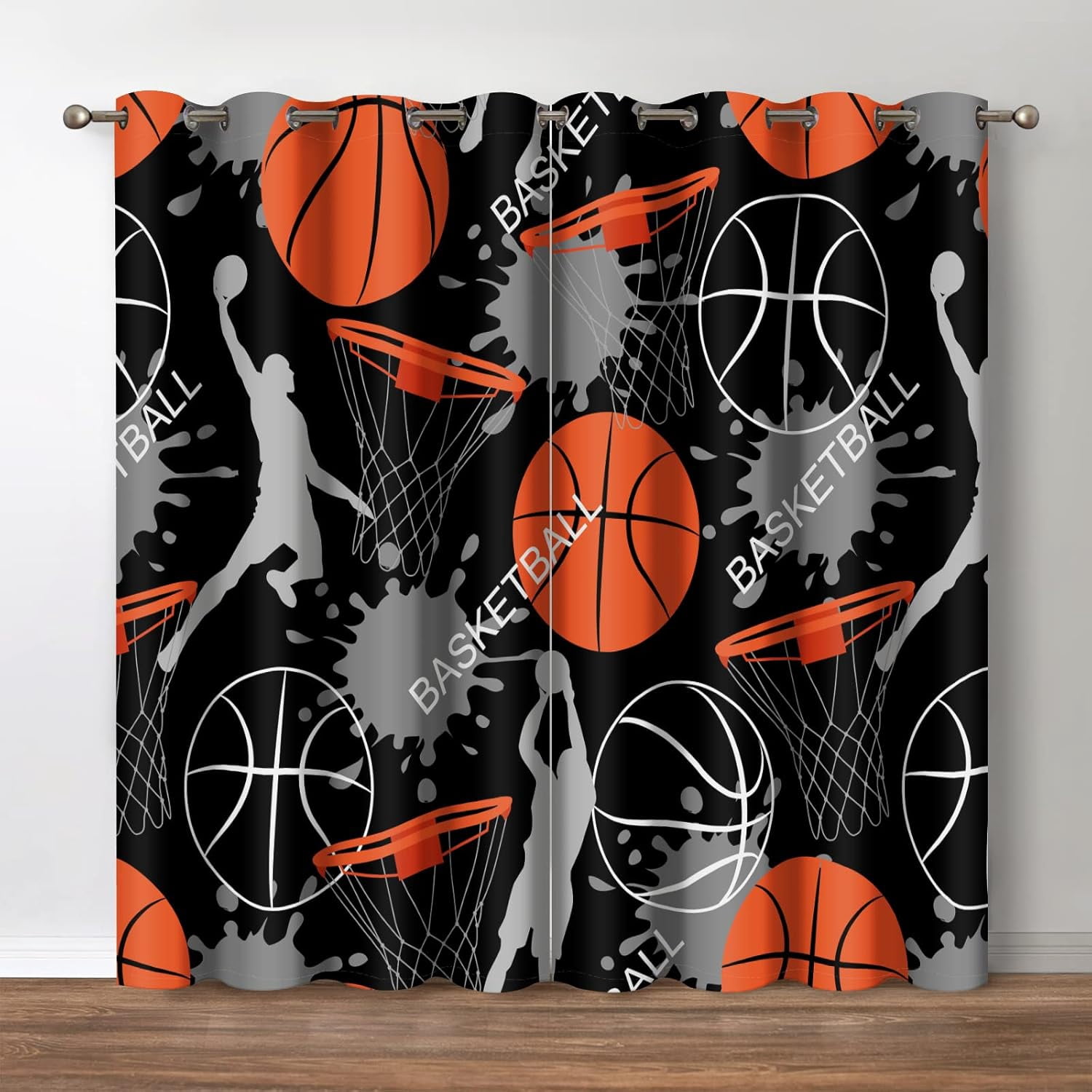 Basketball Sports Blackout Window Curtains - Basketball Theme Playing ...
