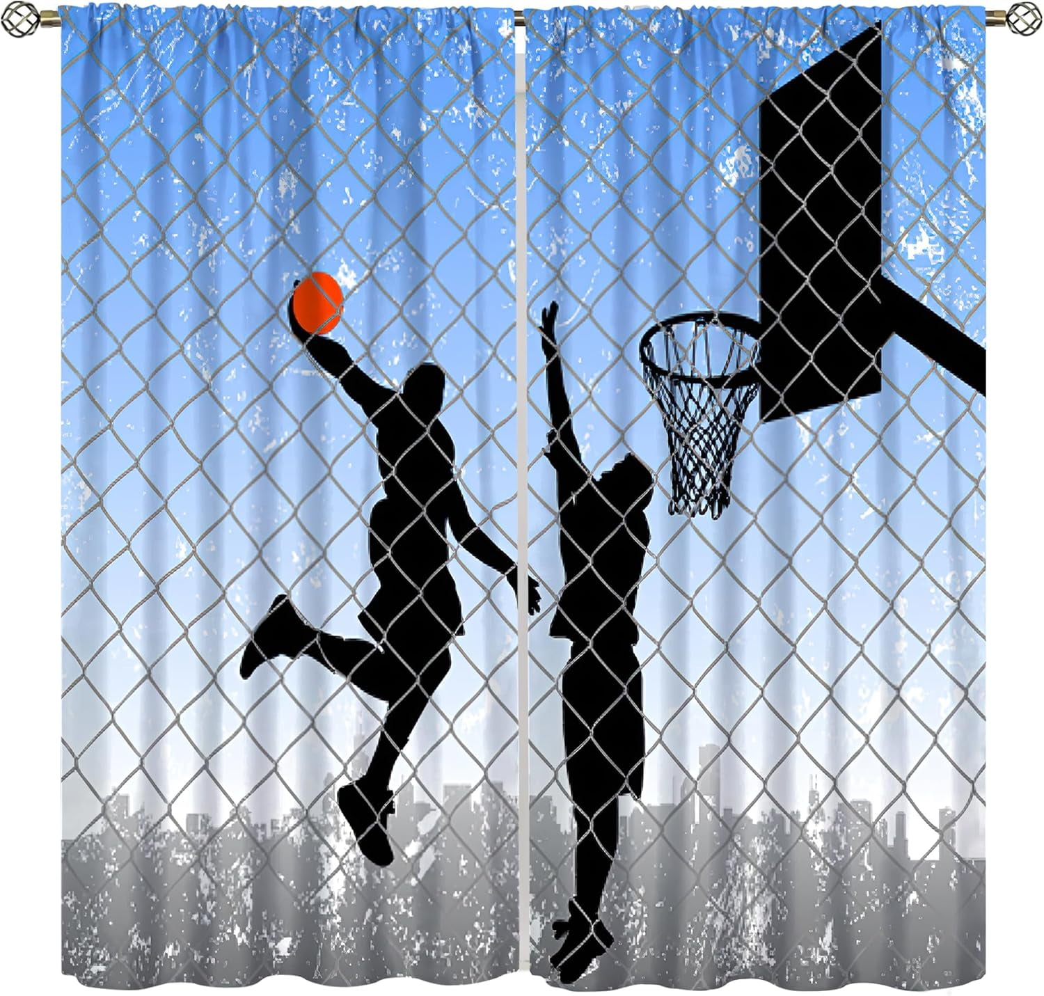 Basketball Sports Curtains with Players On Backdrop Street Basketball ...