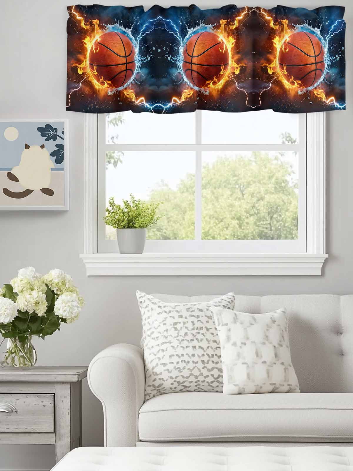 Basketball Sports Ice and Fire Valances for Windows,Kitchen Valance Rod ...