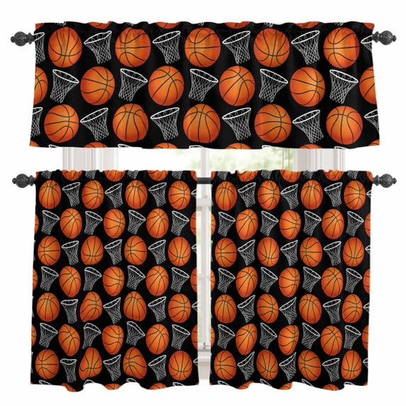 Basketball Sports Kitchen Curtains Set for Windows, Orange Basketball ...
