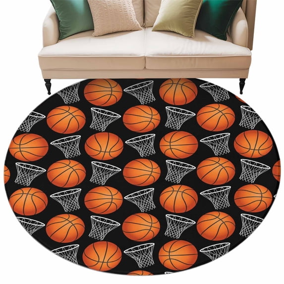 Basketball Sports Round Rug 5ft Washable Circle Kitchen Rugs Non Slip ...