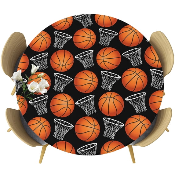 Basketball Sports Round Tablecloth 55-60 Inch Round Fitted Table Cloth ...