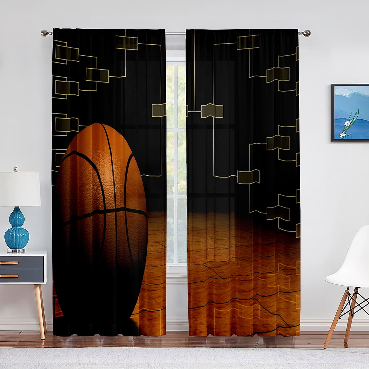 Basketball Sports Theme Sheer Voile Curtain for Teen Boys Men Bedroom Living Room ration Modern ...