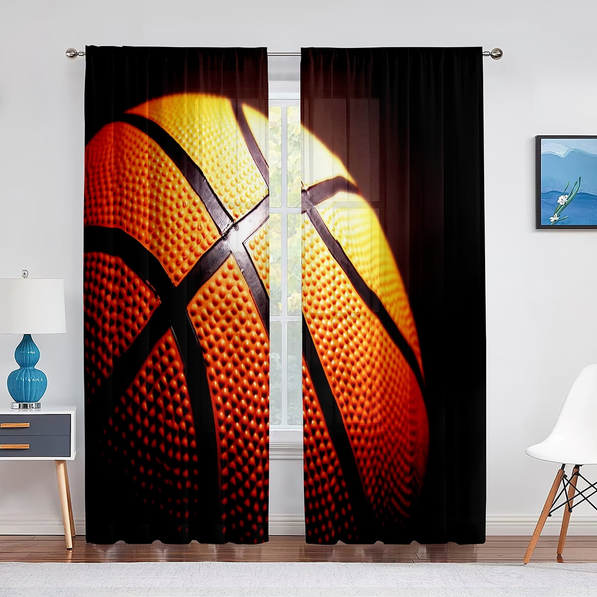 Basketball Sports Theme Sheer Voile Curtain for Teen Boys Men Bedroom ...