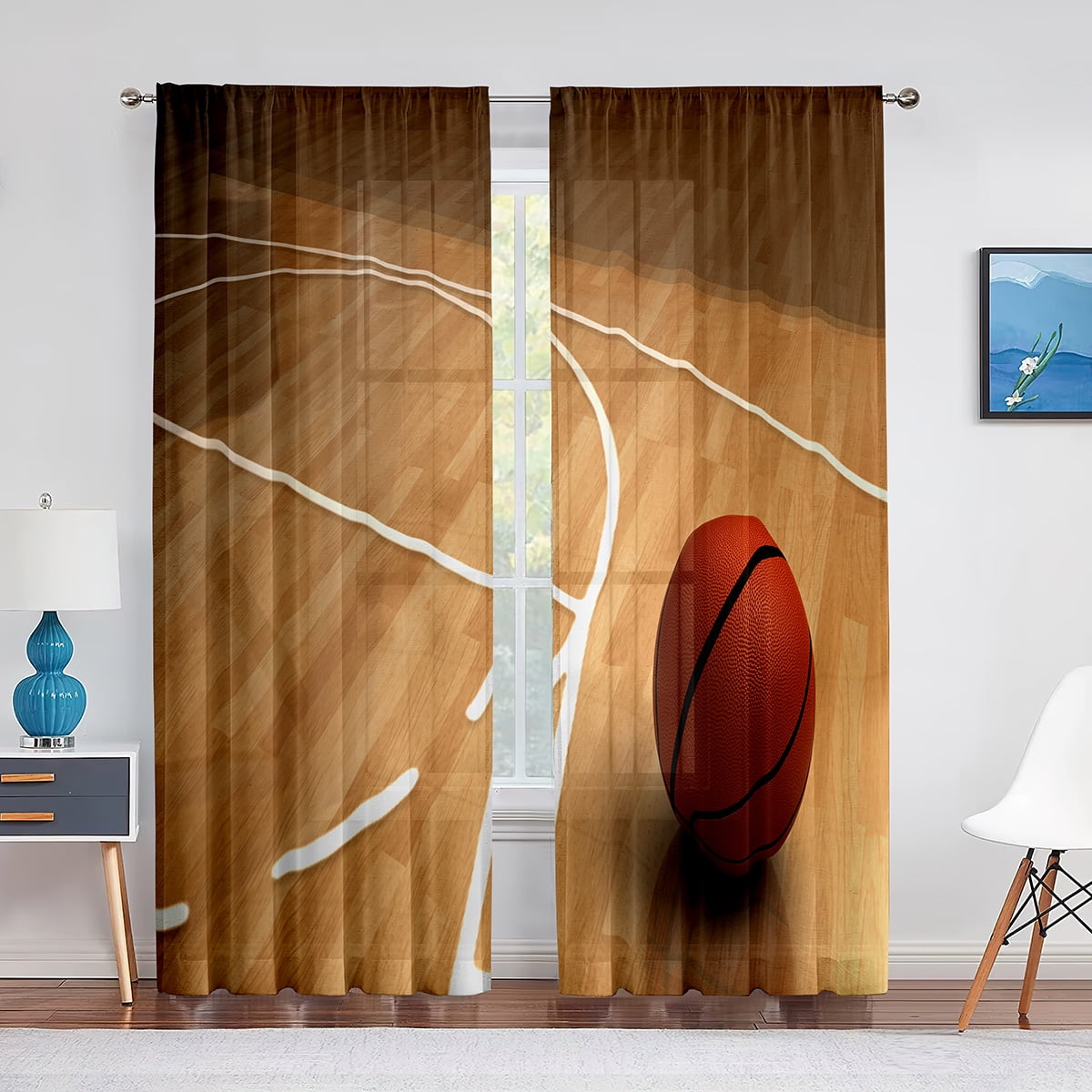 Basketball Sports Theme Sheer Voile Curtain for Teen Boys Men Bedroom ...