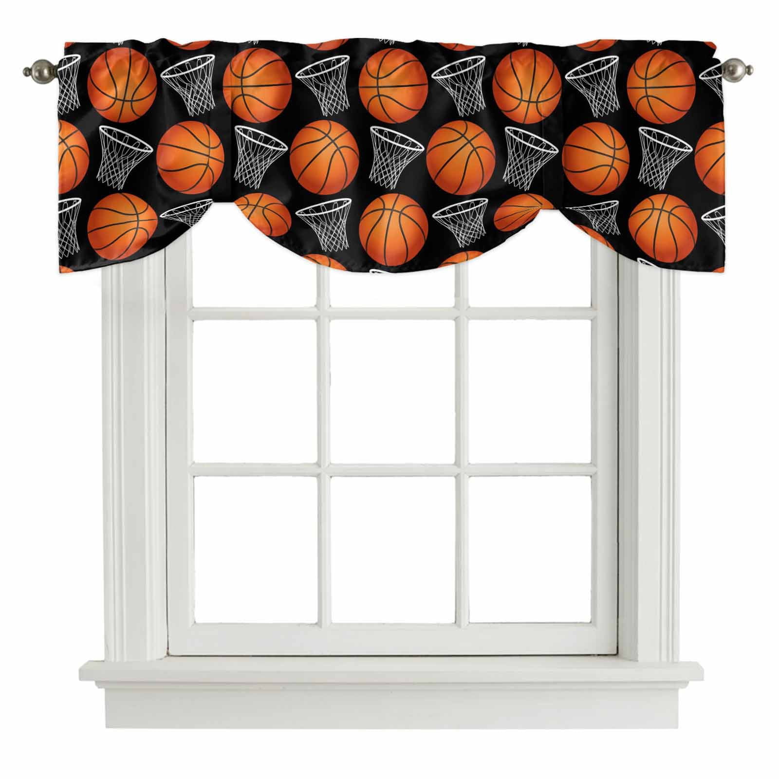 Basketball Sports Tie Up Valance Curtains Orange Basketball and Hoop ...