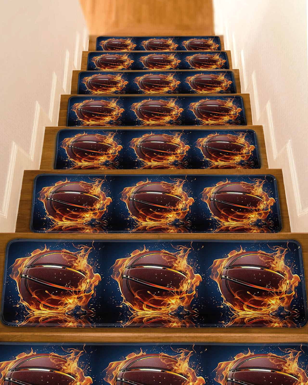 Basketball, Stair Treads for Wooden Steps Indoor Runner Rug Carpet ...