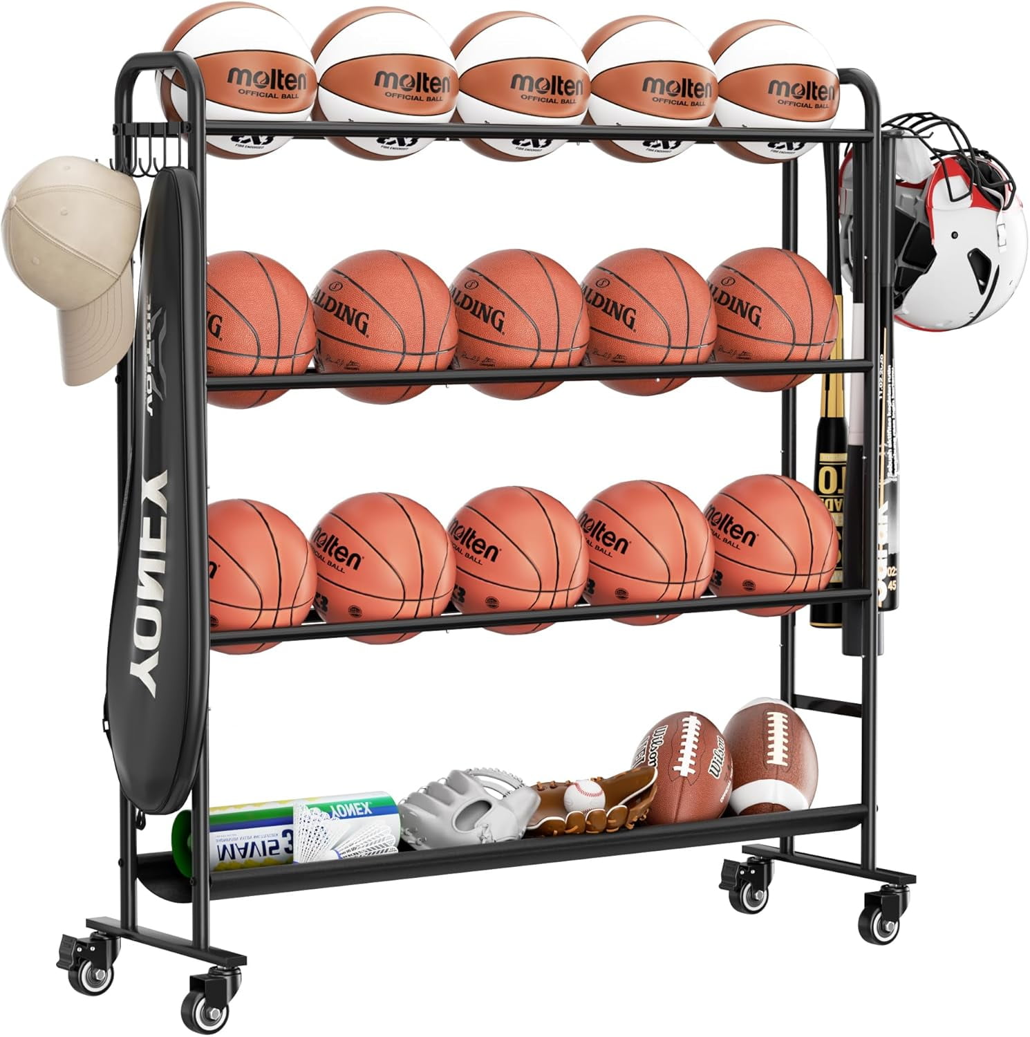 Basketball Stand Storage Rack Outdoor, 4-Layer Training Rolling Ball ...