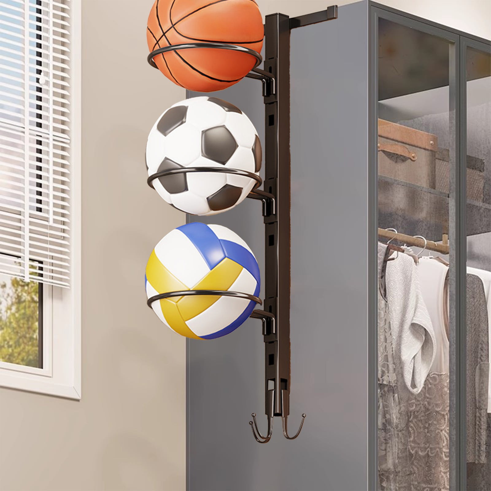 Basketball Storage Rack, Iron Multilayer Organizer, Black 5-Tier No ...