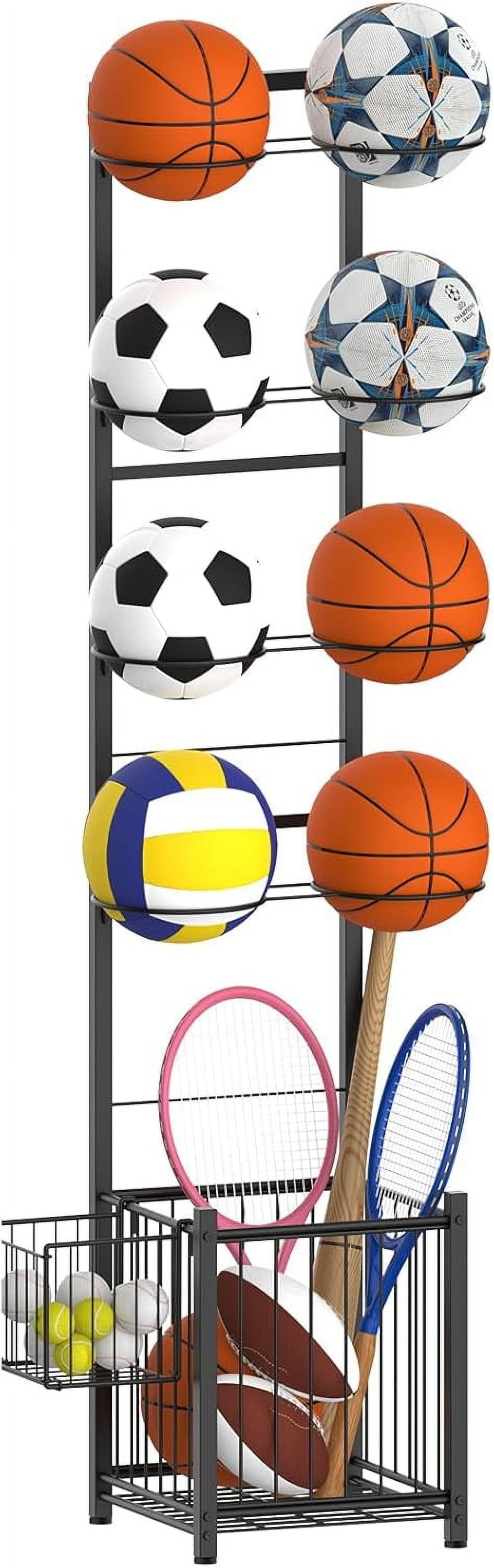 Basketball Storage, Vertical Ball Rack for Garage, 8 Balls Sports Ball ...