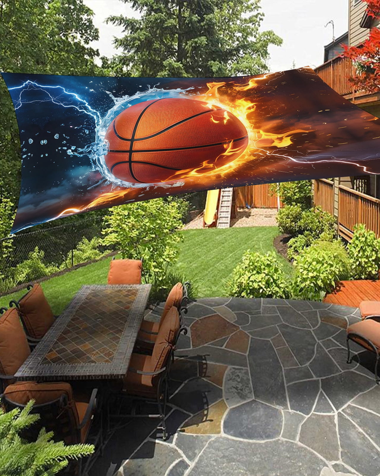 Basketball Sun Shade Sail 14'X18' Water and Fire Lightning Impact UV ...