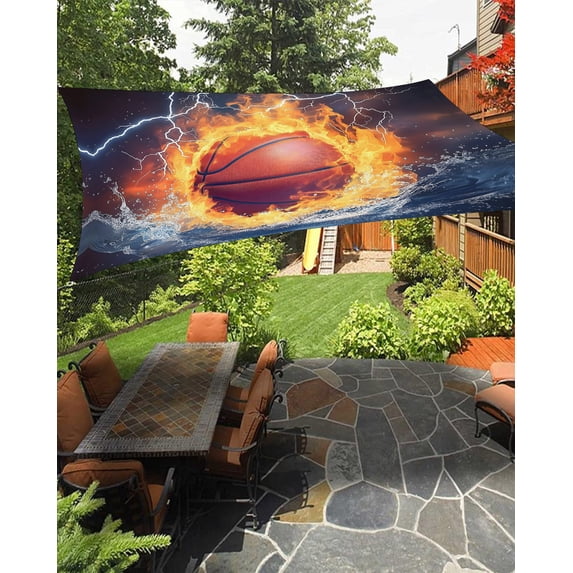 Basketball Sun Shade Sail 6.5'X10' Abstract Fire and Water UV Block ...