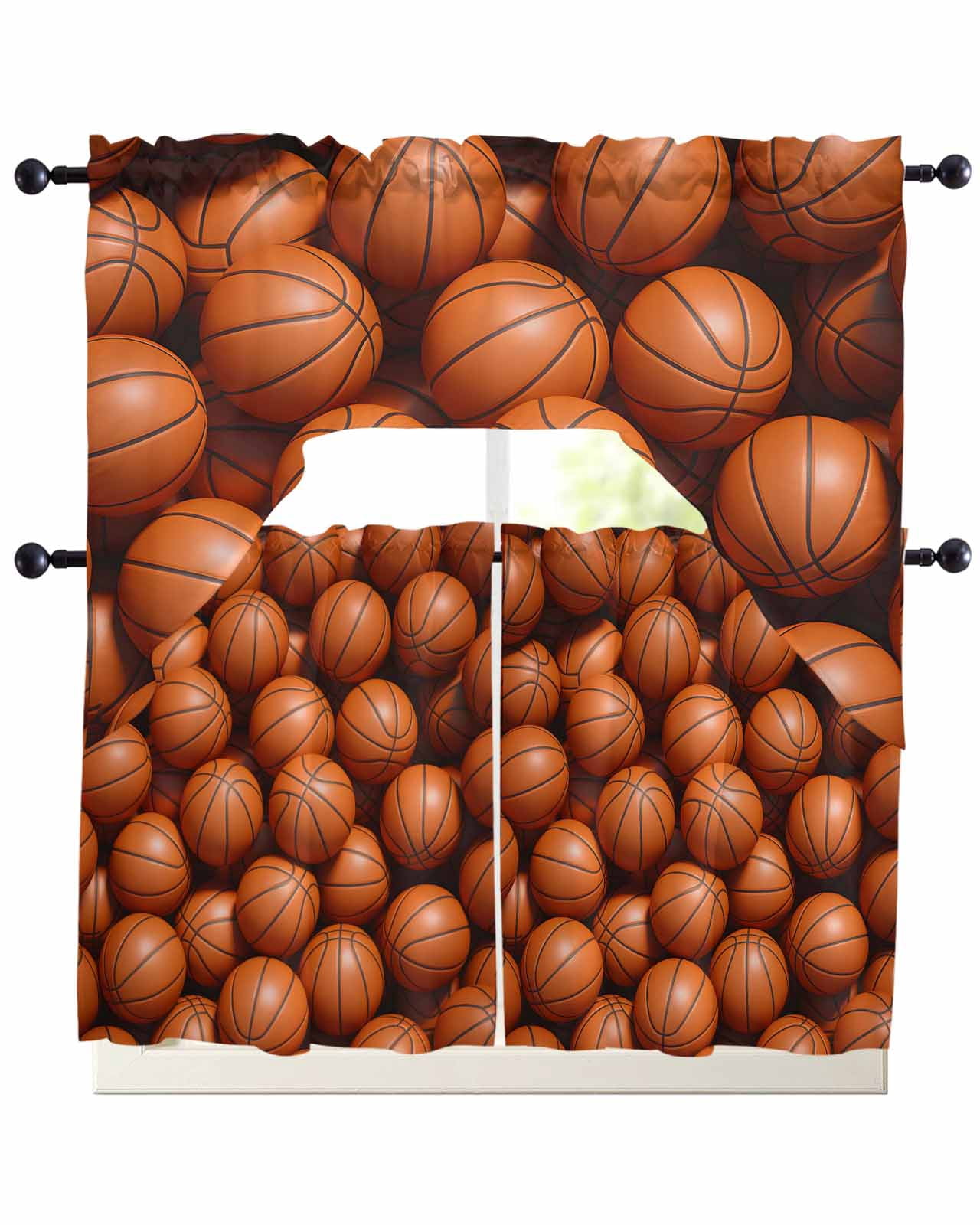 Basketball Swag Curtains for Living Room/Bedroom Windows, Sports Brown ...