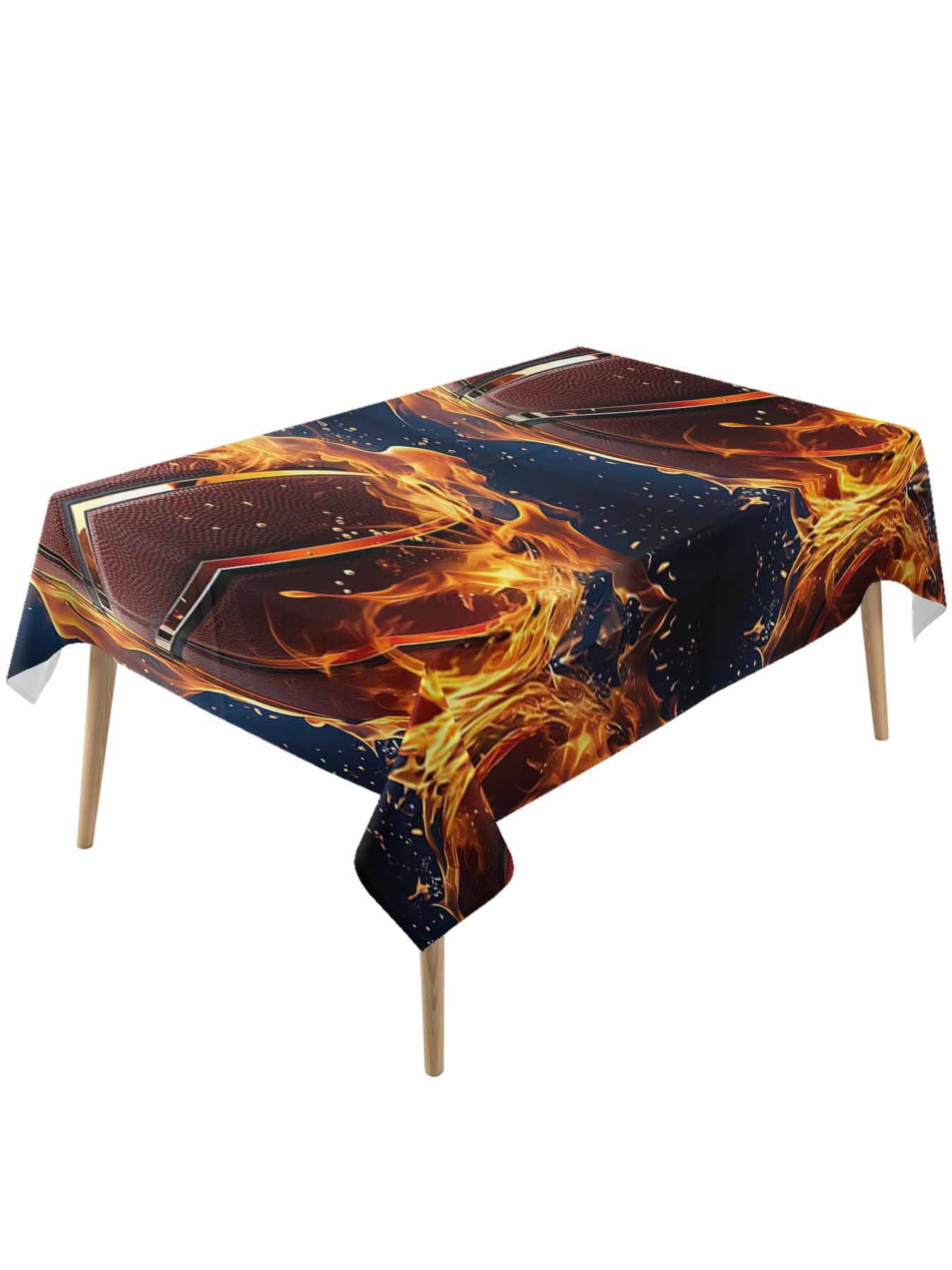 Basketball Table Cloth, Sports Black Orange Waterproof Tablecloth for ...