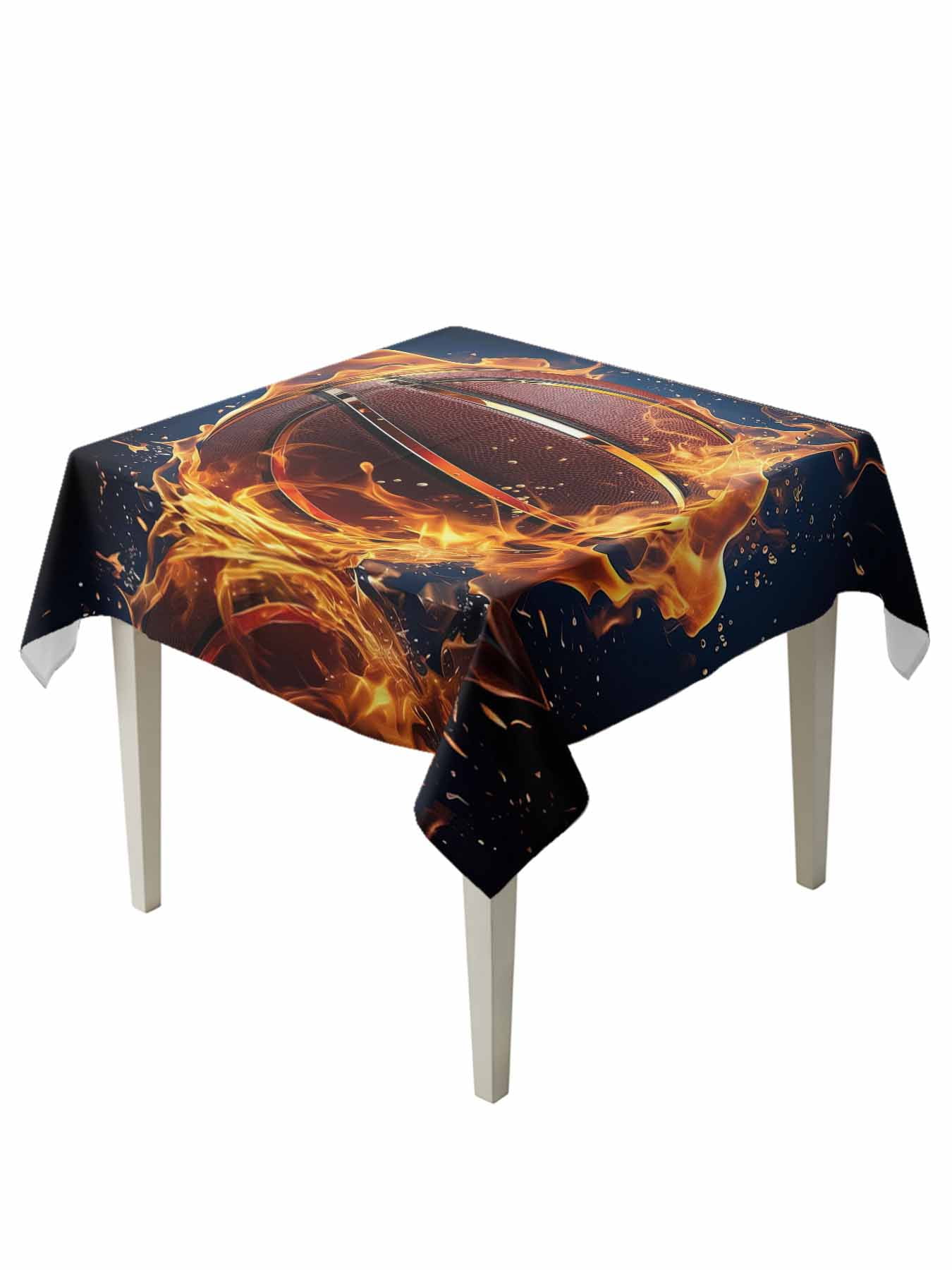 Basketball Table Cloth, Sports Black Orange Waterproof Tablecloth for ...