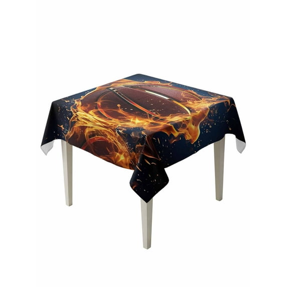 Basketball Table Cloth, Sports Black Orange Waterproof Tablecloth for ...