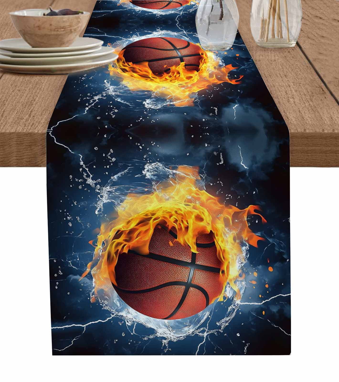 Basketball Table Runner 108 Inches, Blue Red Water Fire Splashing Bed ...