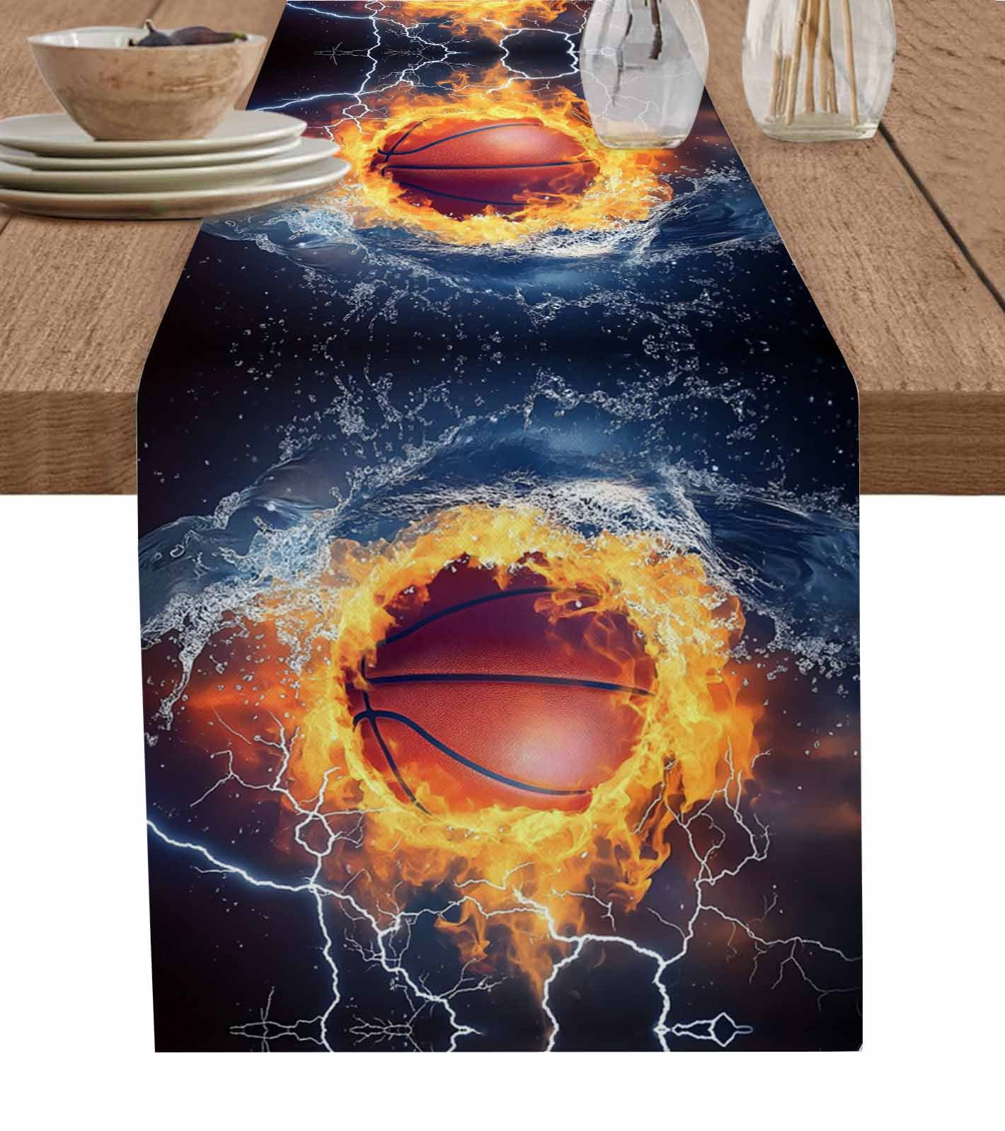 Basketball Table Runner 72 Inches, Blue Red Splashing Water Fire Bed ...