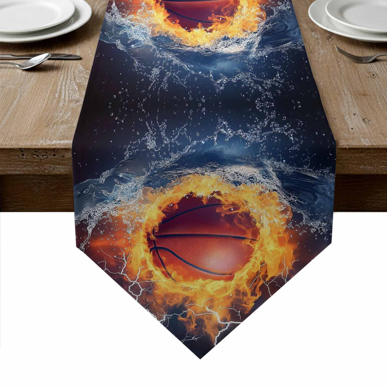 Basketball Table Runner Linen Burlap Table Runner 60 Inches Long Blue ...