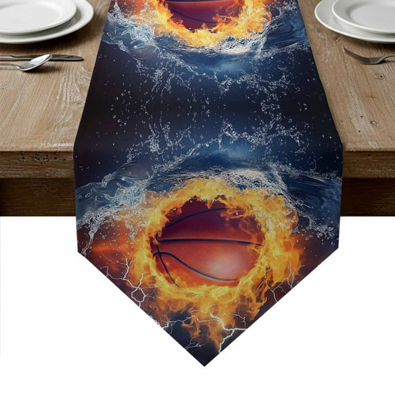 Basketball Table Runner Linen Burlap Table Runner 60 Inches Long Blue ...